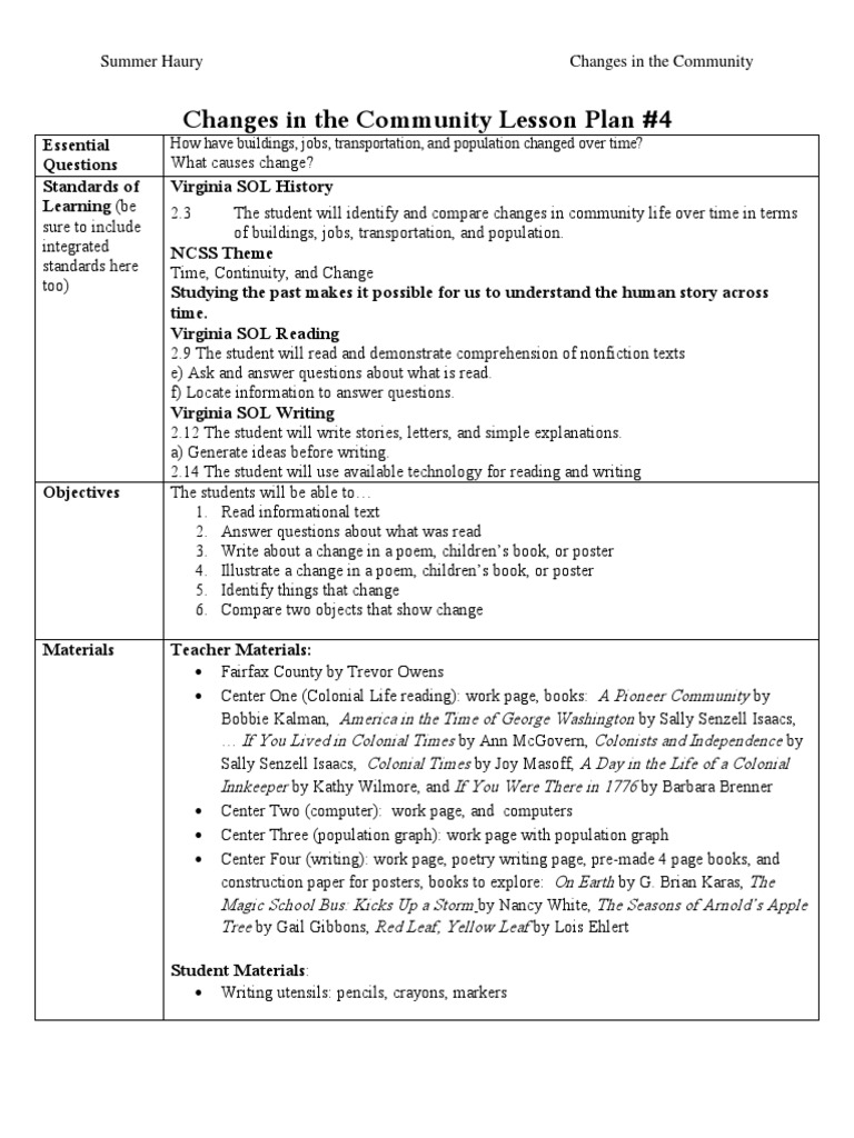 Community Change Lesson Plan | PDF | Educational Psychology | Cognition