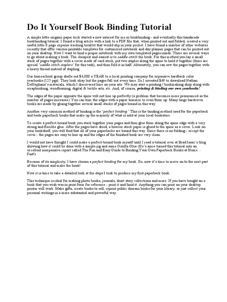 Do It Yourself Book Binding Tutorial | PDF | Bookbinding | Adhesive