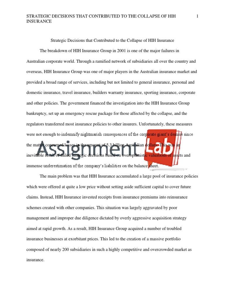 HIH Insurance Collapse: Strategic Failures | PDF | Corporate Governance ...