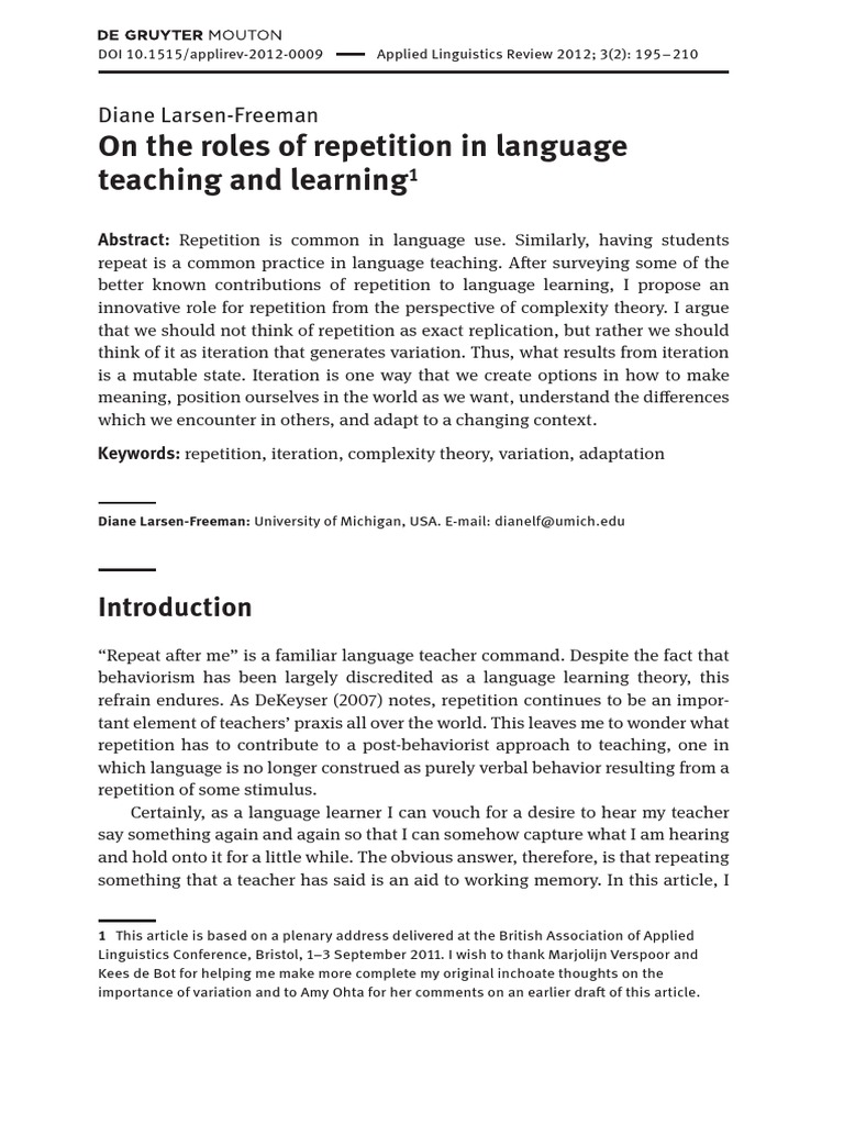 Repetition in Language Teaching and Learning | PDF | Second Language ...