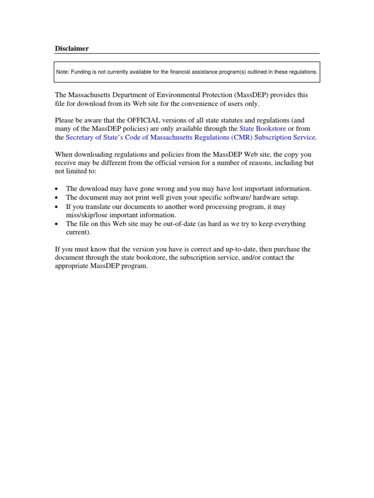 Disclaimer: State Bookstore Secretary of State's Code of Massachusetts ...