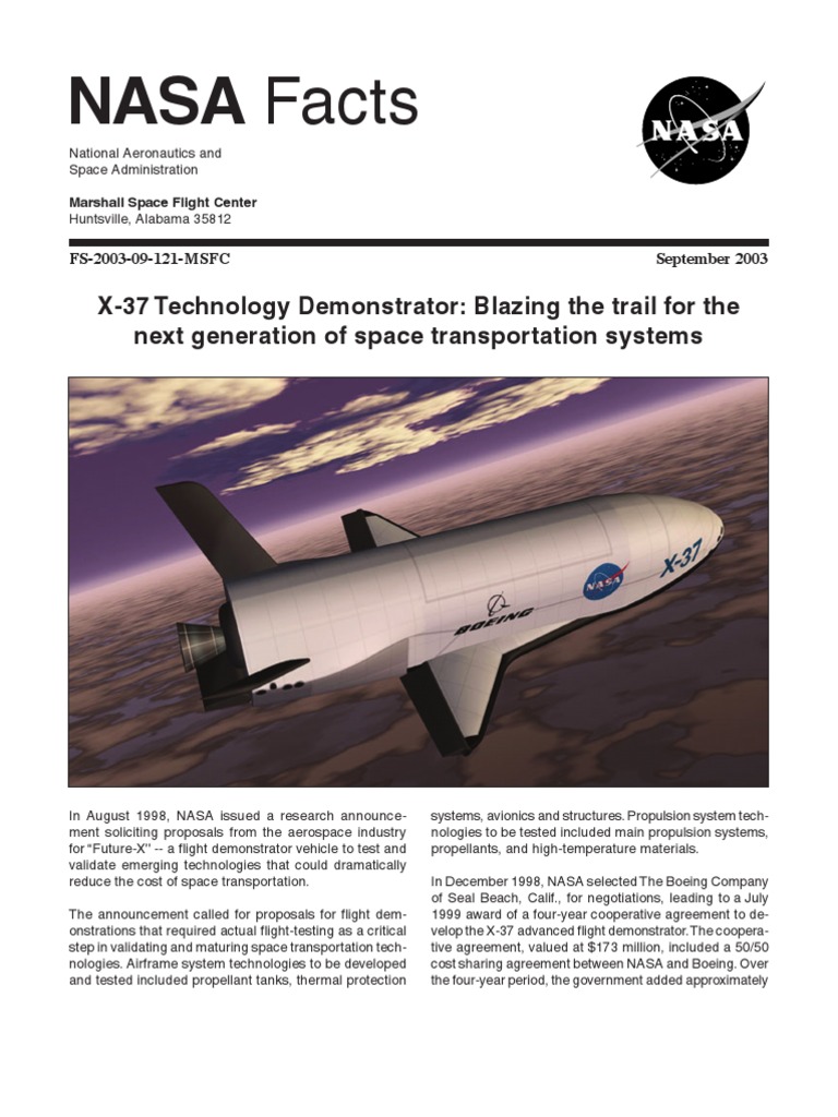 x37-Historical NASA-Facts Sept.2003 | Atmospheric Entry | Space Program ...