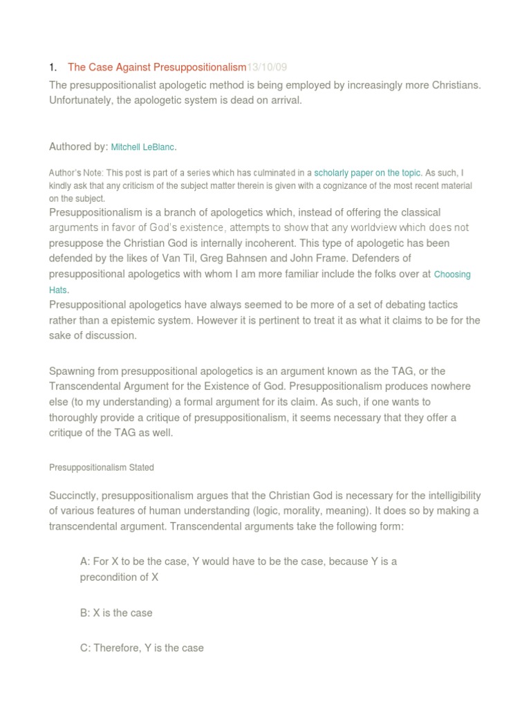 The Case Against Presupposition - Mitchell LeBlanc | PDF | Existence Of ...