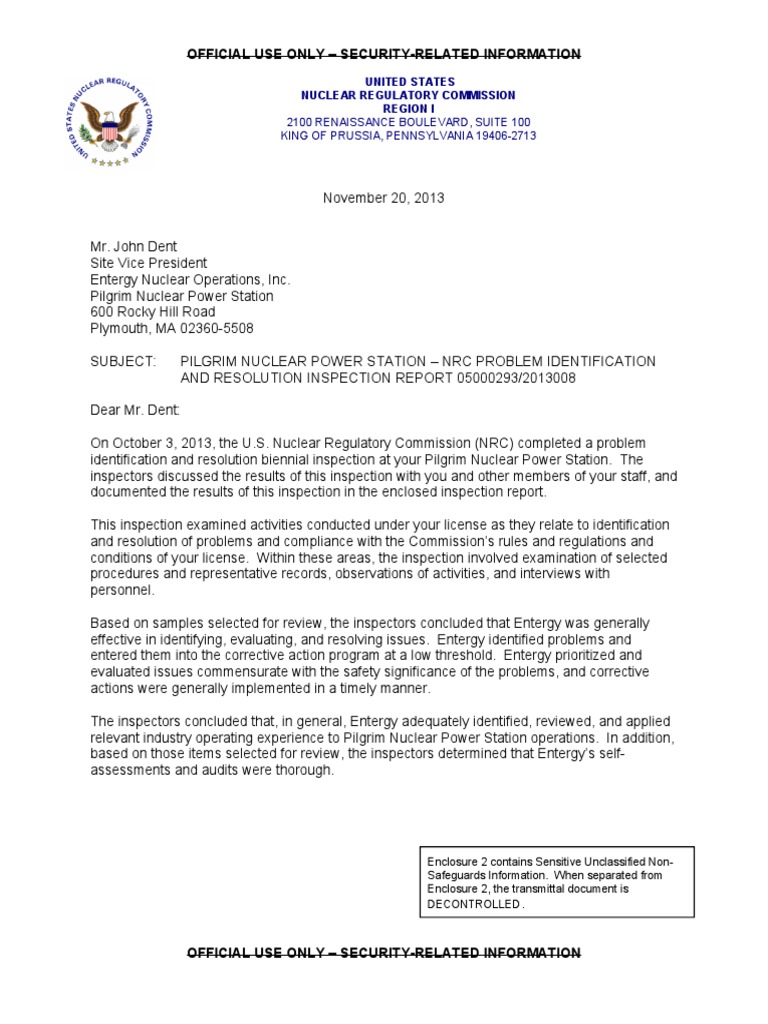 Pilgrim 2013008 Final-Public | PDF | Nuclear Regulatory Commission ...