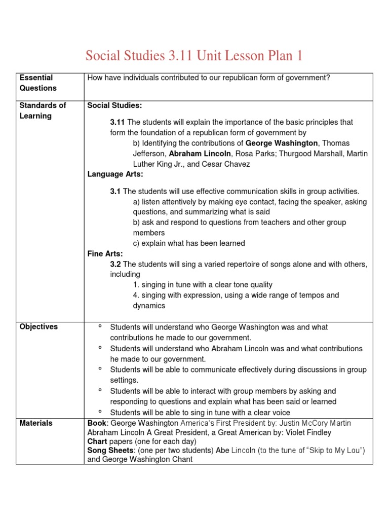Ss Lesson 1 | PDF | Abraham Lincoln | George Washington
