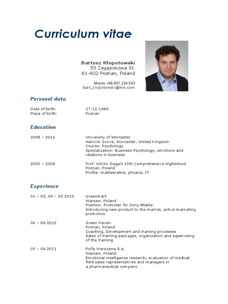 Bartosz Klopotowski CV 2013 EN | PDF | Poland | Personally Identifiable ...