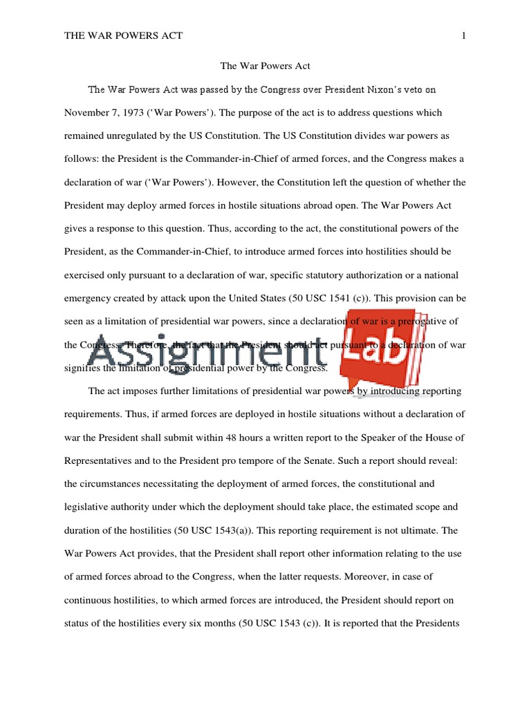 The War Powers Act/ Essay / Paper | PDF | War Powers Resolution ...
