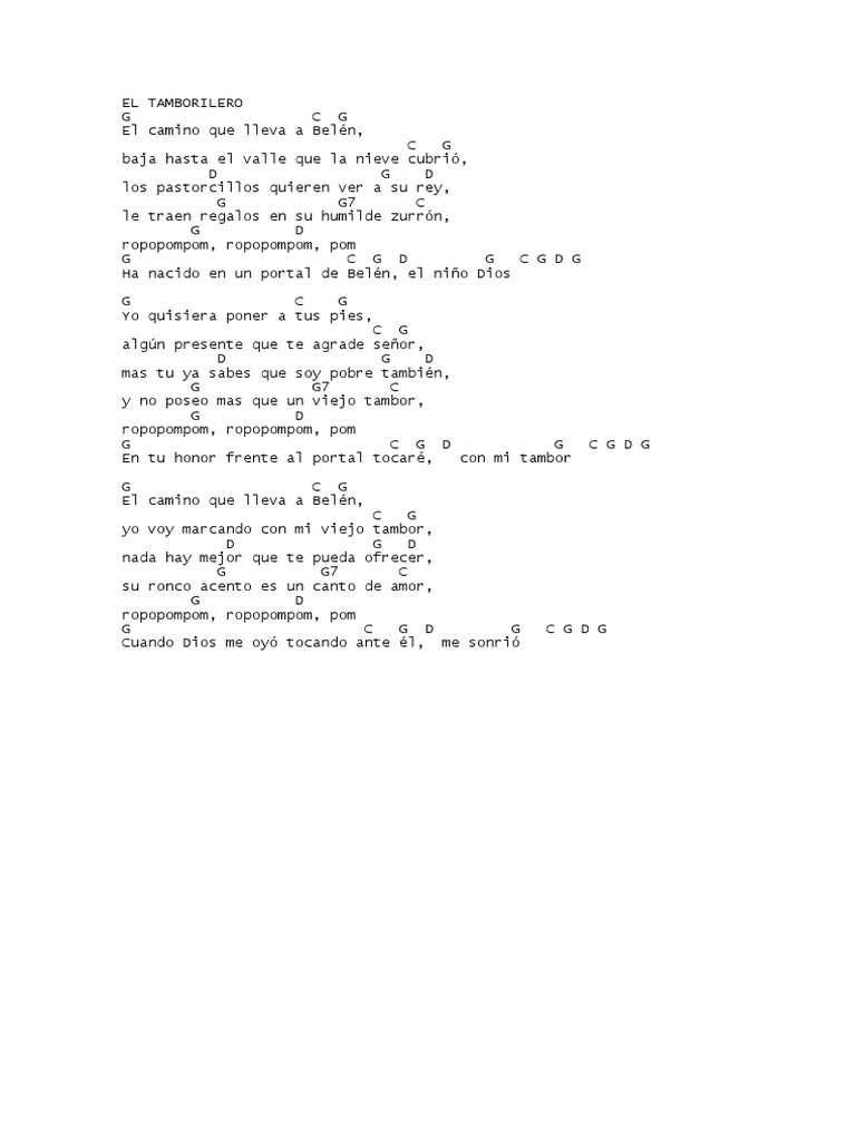 Acordes y letra de El Tamborilero | PDF