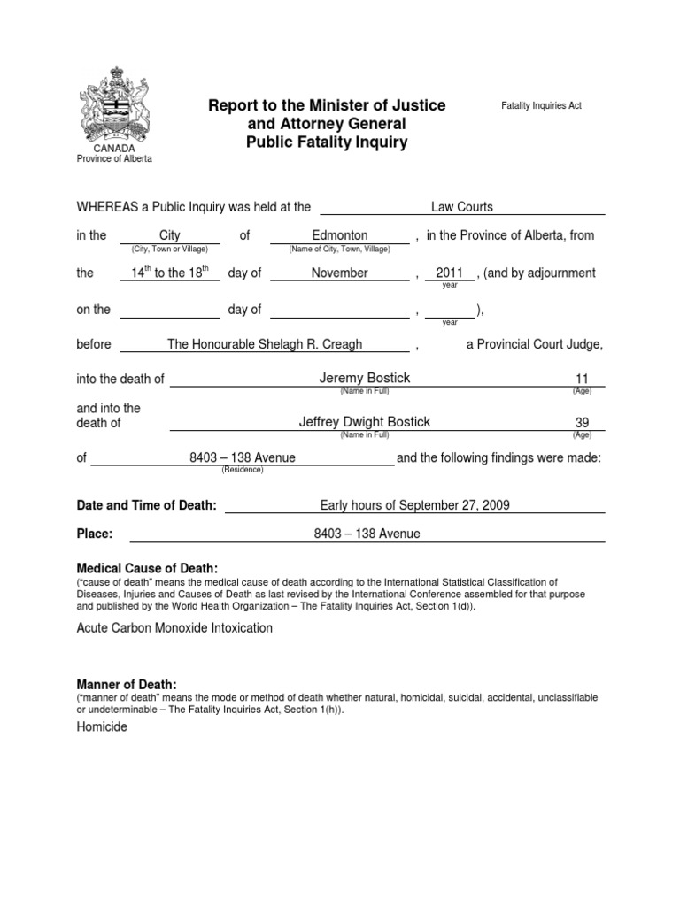 Fatality Inquiry Report: Jeffrey & Jeremy Bostick | PDF | Autism | Emotions