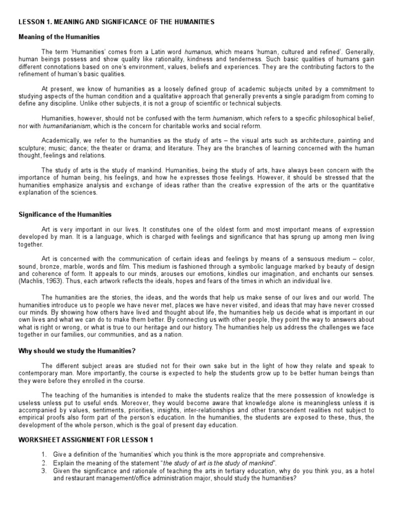 Meaning and Significance of The Humanities | PDF | Archaeology | Humanities