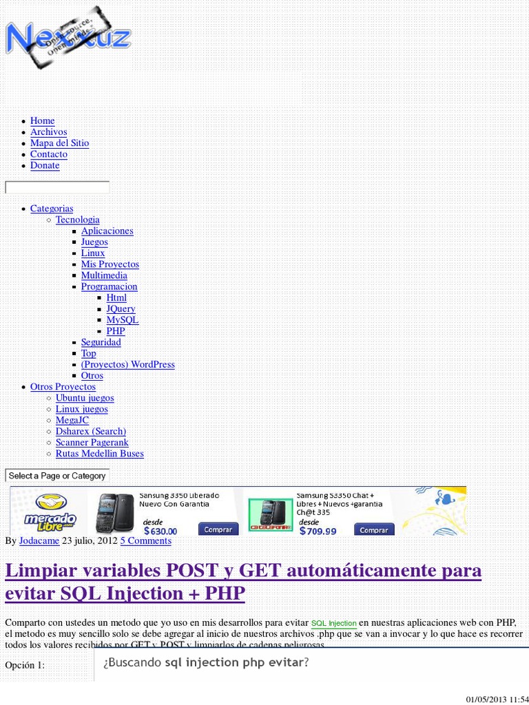 Limpiar Variables POST y GET Automaticamente para Evitar SQL Injection PHP Nexxuz | PDF ...