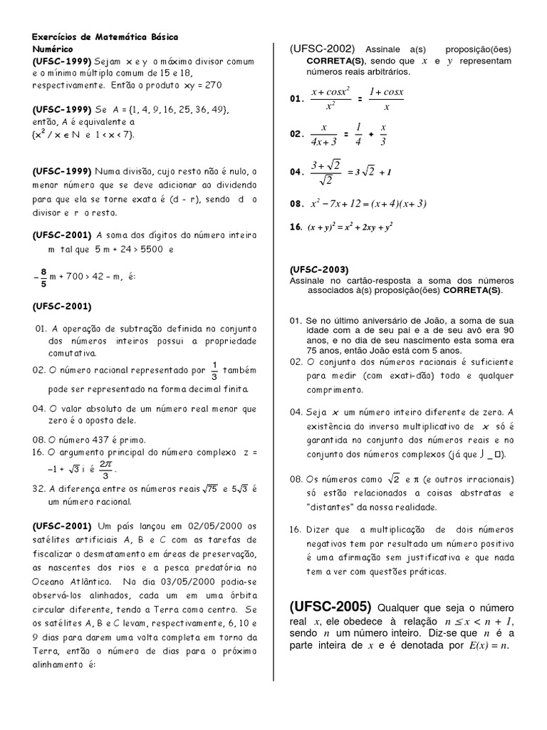 Exercícios de Matemática Básica | PDF | Números | Número racional
