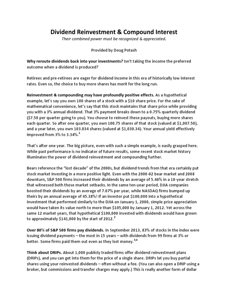 Dividend Reinvestment & Compound Interest | PDF | Dividend | Equity ...
