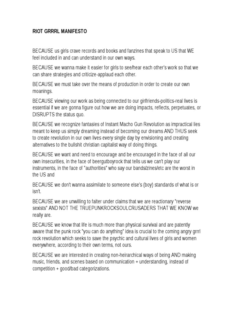 Riot GRRRL Manifesto | PDF