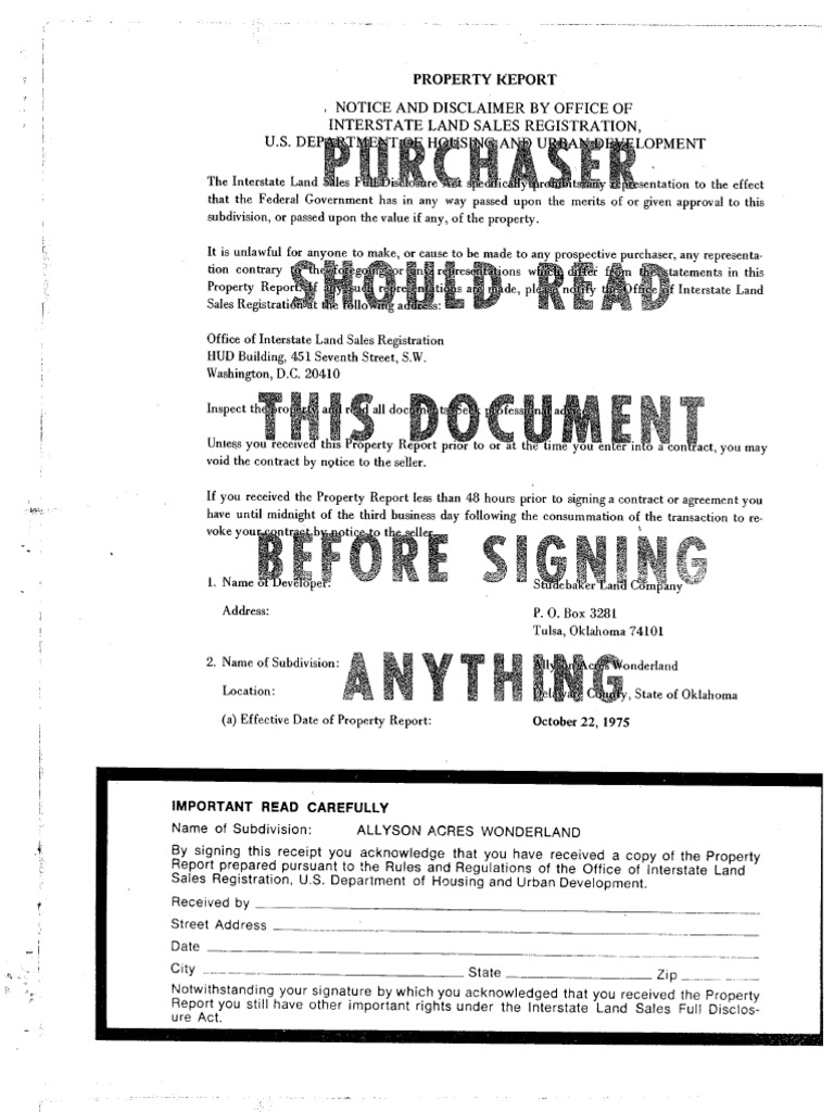 Allyson Acres Wonderland 1975 Property Report | PDF | Mortgage Loan ...