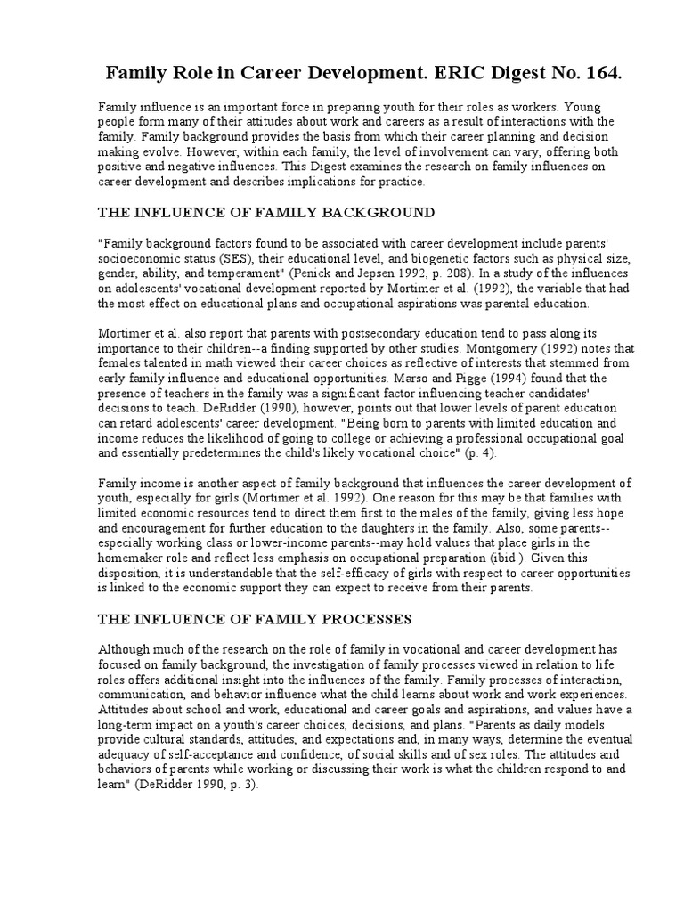 Family Role in Career Development | PDF | Adolescence | Attitude ...