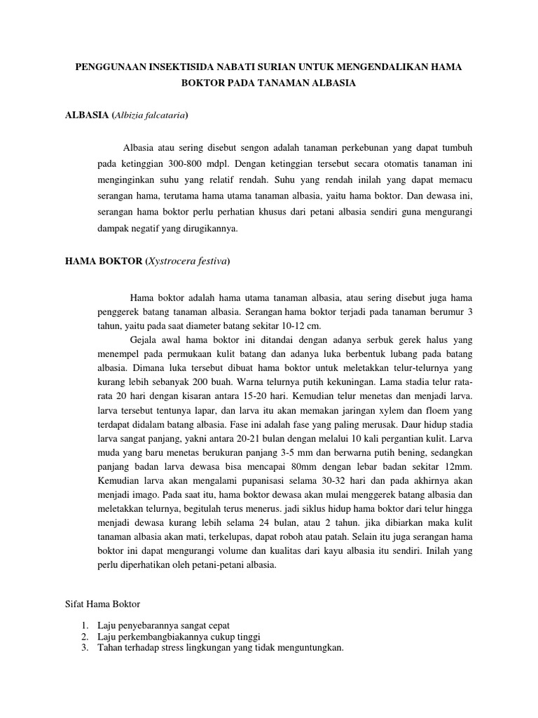 Penggunaan Insektisida Nabati Surian Untuk Mengendalikan Hama Boktor ...