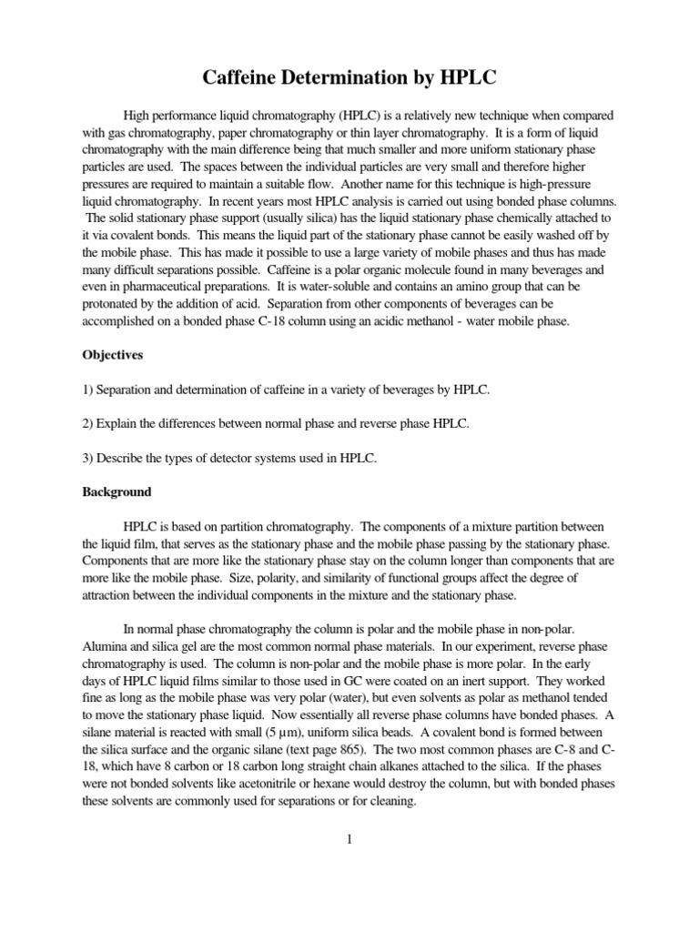 Caffeine Analysis via HPLC Method | PDF | High Performance Liquid ...