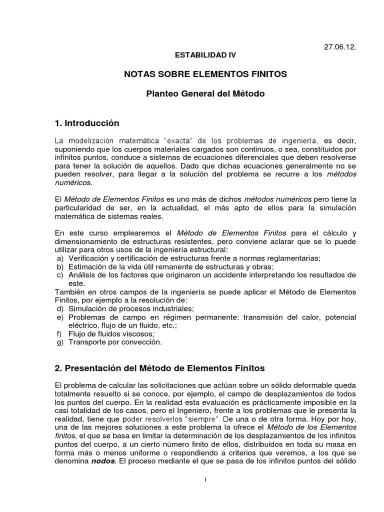 Introducción al Método de Elementos Finitos | PDF | Método de elementos ...