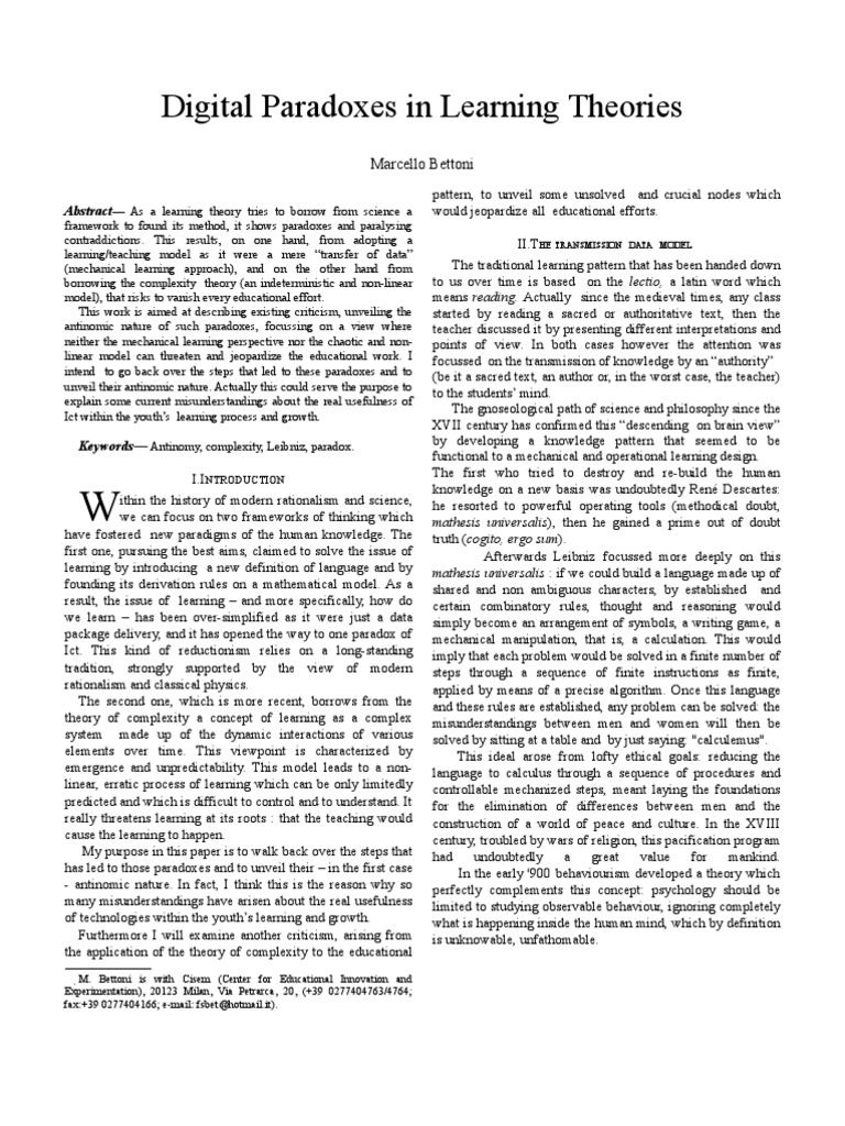 Digital Paradoxes in Learning Theories | PDF | Educational Technology ...