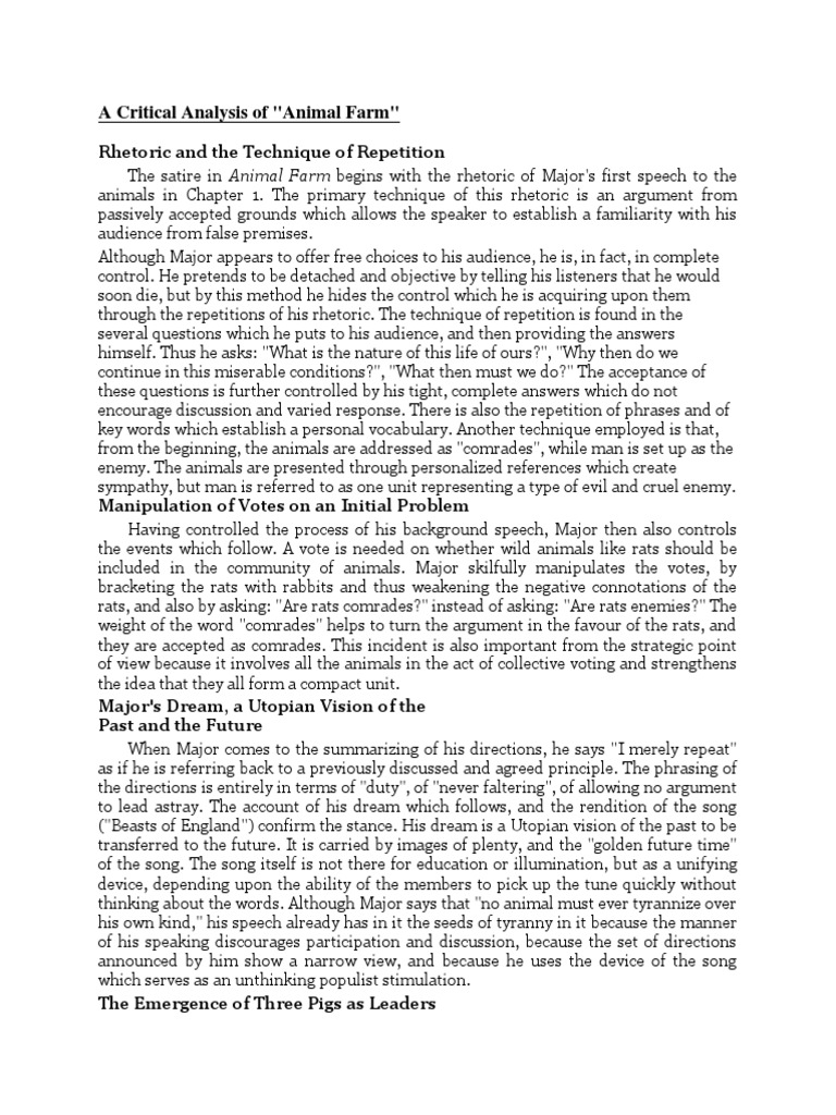 A Critical Analysis of "Animal Farm": Rhetoric and The Technique of ...