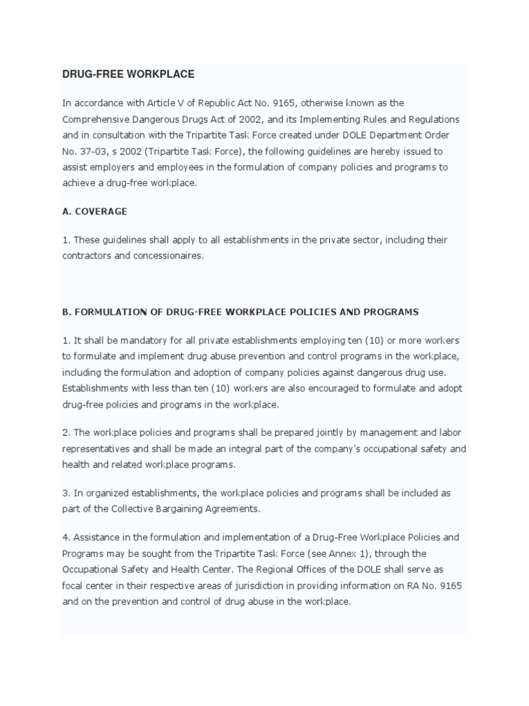 Drug-Free Workplace Policy | PDF | Drug Test | Employment