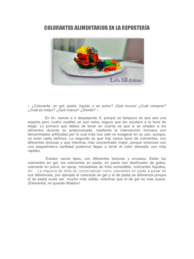 Tipos y Comparativa de Colorantes | PDF | Alimentos | Comida y bebida