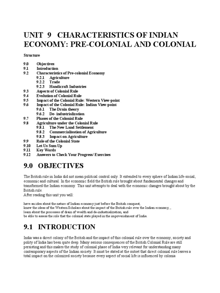 Characteristics of Indian Economy Pre-Colonial and Colonial | PDF ...