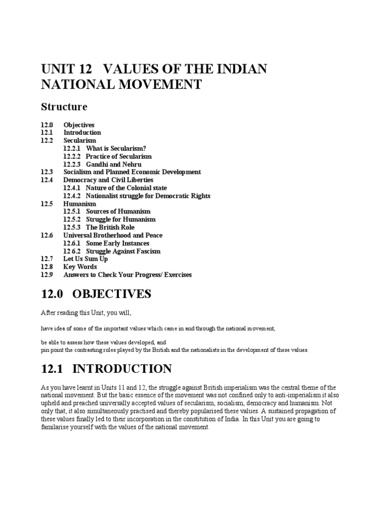 Values of The Indian National Movement | PDF | Jawaharlal Nehru ...