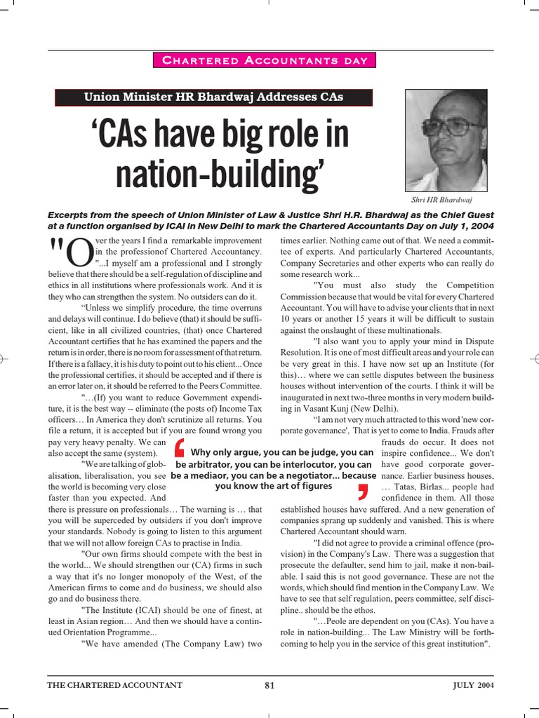 Chartered Accountant Nation Building | PDF | Accountant | Social ...