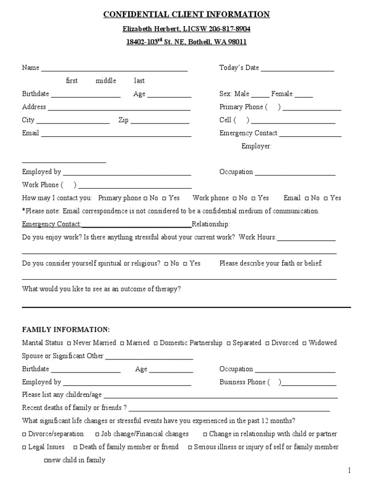 Beths Intake Form Substance Abuse Mental Health