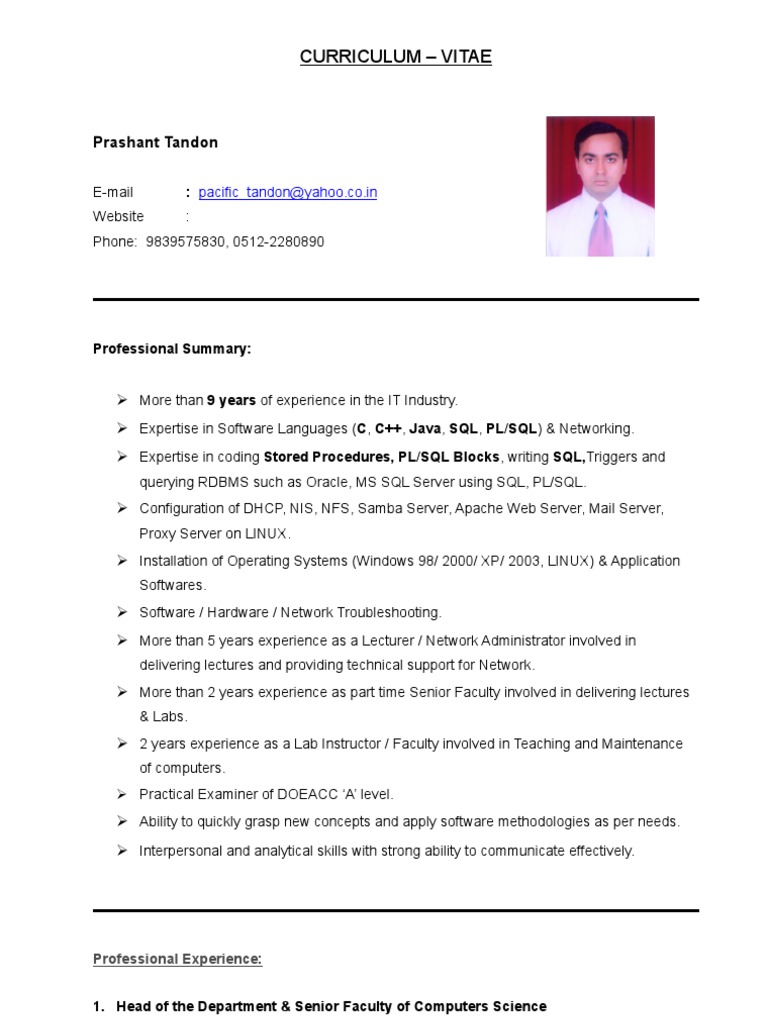 Curriculum - Vitae | PDF | Sql | Oracle Database Curriculum - Vitae | PDF | Sql | Oracle Database