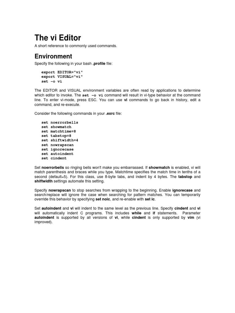 The VI Editor: Environment | PDF | Command Line Interface | Computer ...
