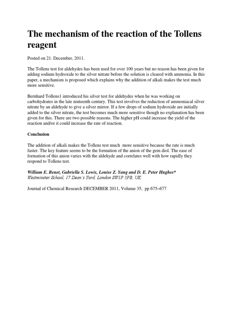 The mechanism of the Tollens reagent reaction explained | PDF