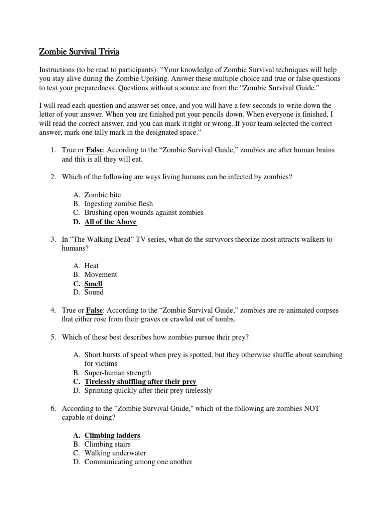 Zombie Survival Trivia: D. All of The Above | PDF | Zombies | Armed ...