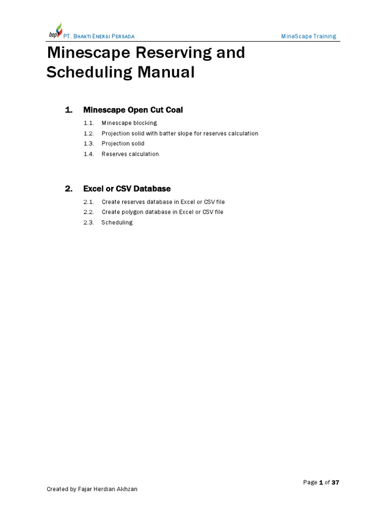 Minescape Reserving and Scheduling Manual | PDF