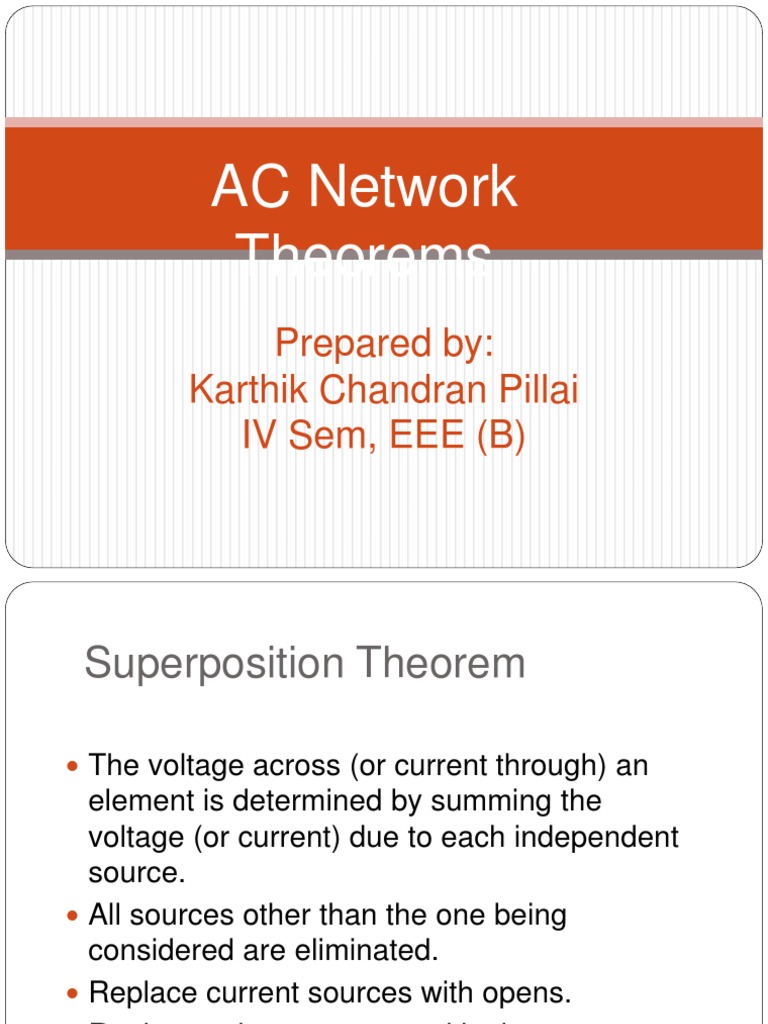 AC Network Theorems: Prepared By: Karthik Chandran Pillai IV Sem, EEE (B) | PDF | Electrical ...