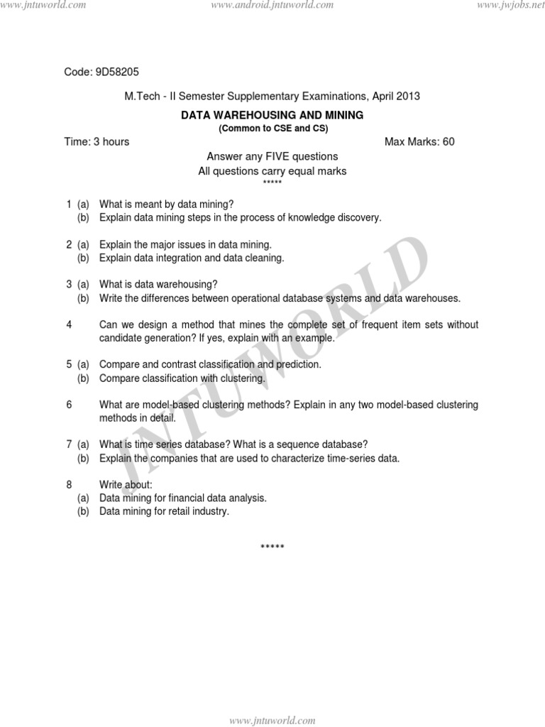 Data Warehousing & Mining Exam Questions | PDF