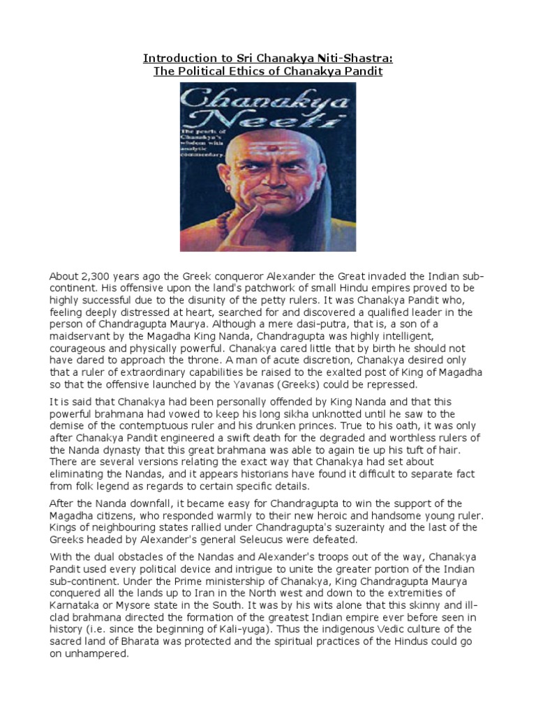 Introduction To Sri Chanakya Niti-Shastra: The Political Ethics of ...