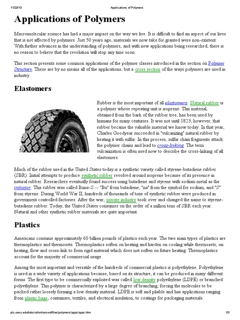 Applications of Polymers PDF | PDF | Polyethylene | Fibers