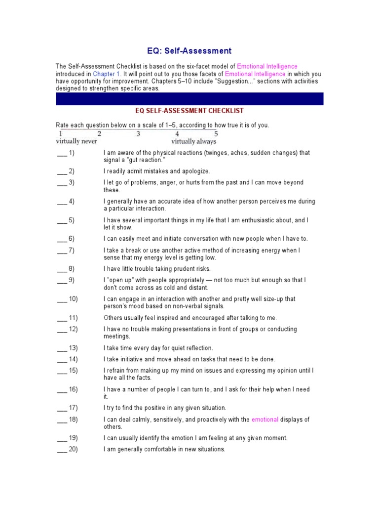 Emotional Intelligence Eq Assessment | PDF | Emotions | Metaphysics Of Mind