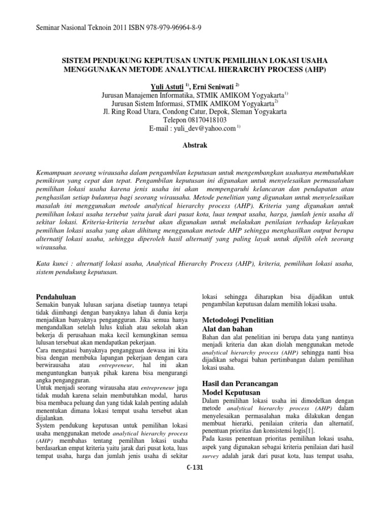 Perancangan Sistem Pendukung Keputusan Untuk Pemilihan Lokasi Usaha ...