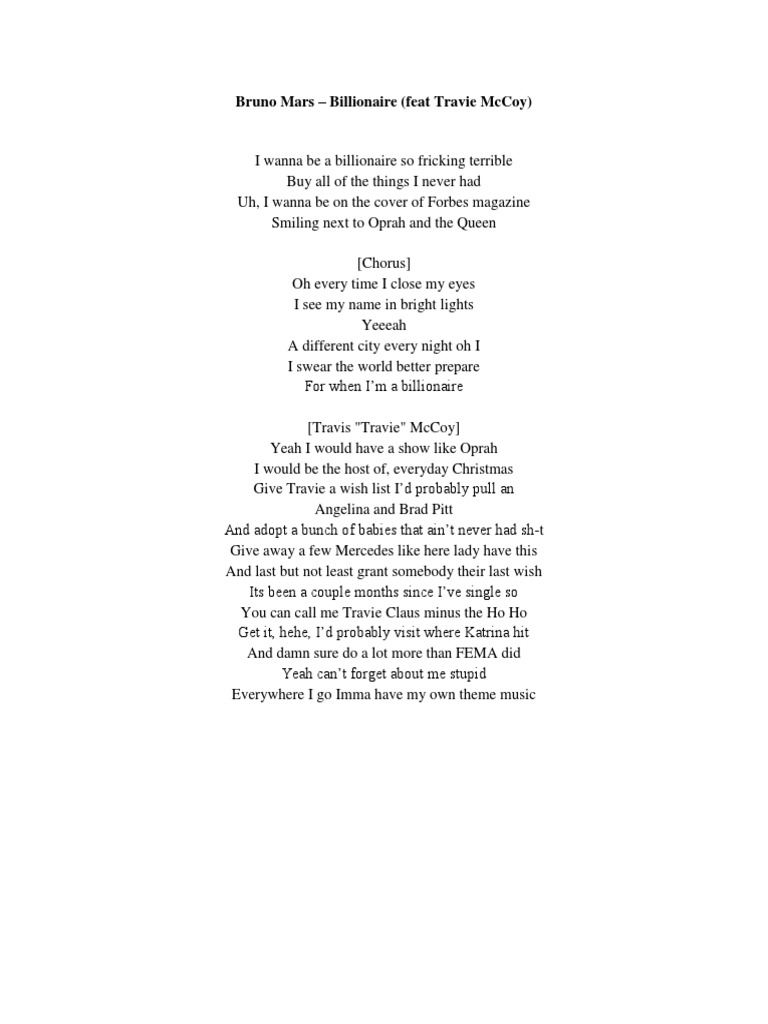 Bruno Mars - Billionaire (Feat Travie Mccoy) | PDF