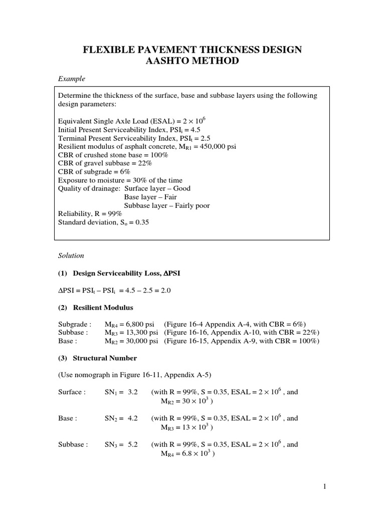 Flexible Pavement Thickness Design Aashto Method: Example