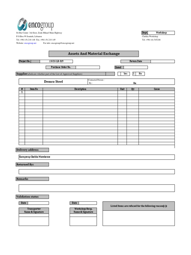 Assets and Material Exchange | PDF