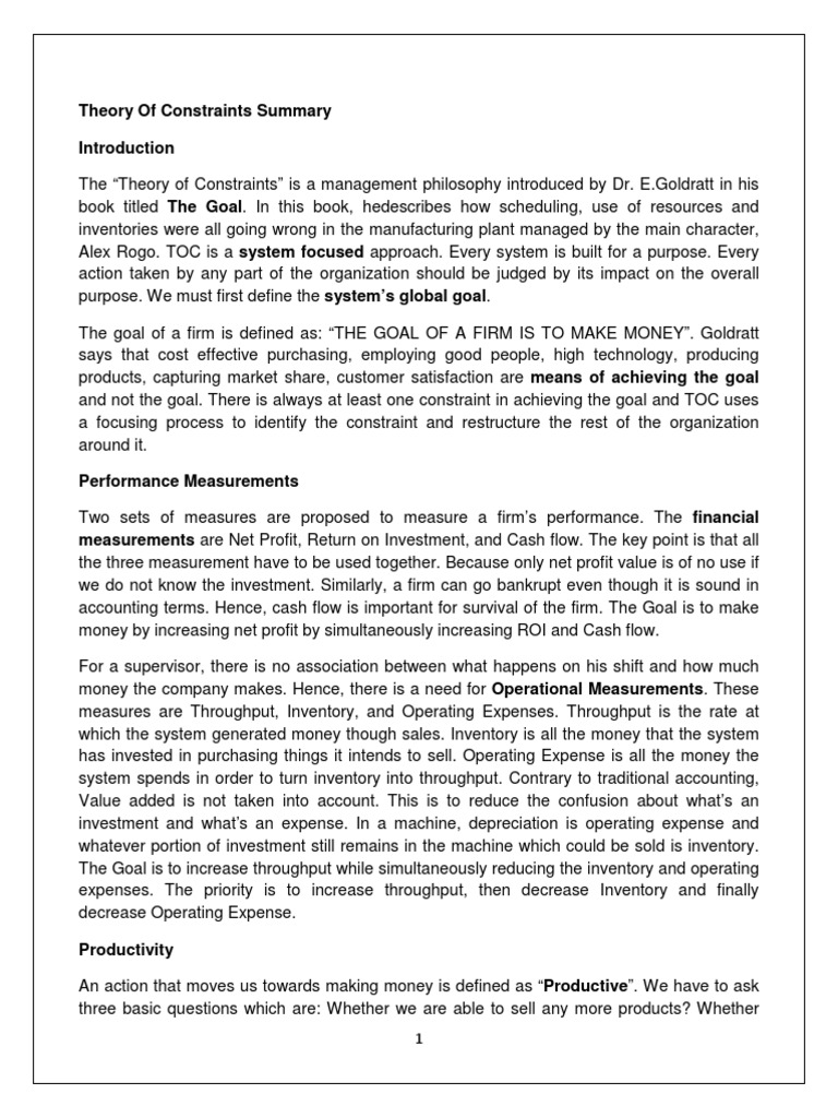 Theory of Constraints Summary Introduction | PDF | Inventory ...
