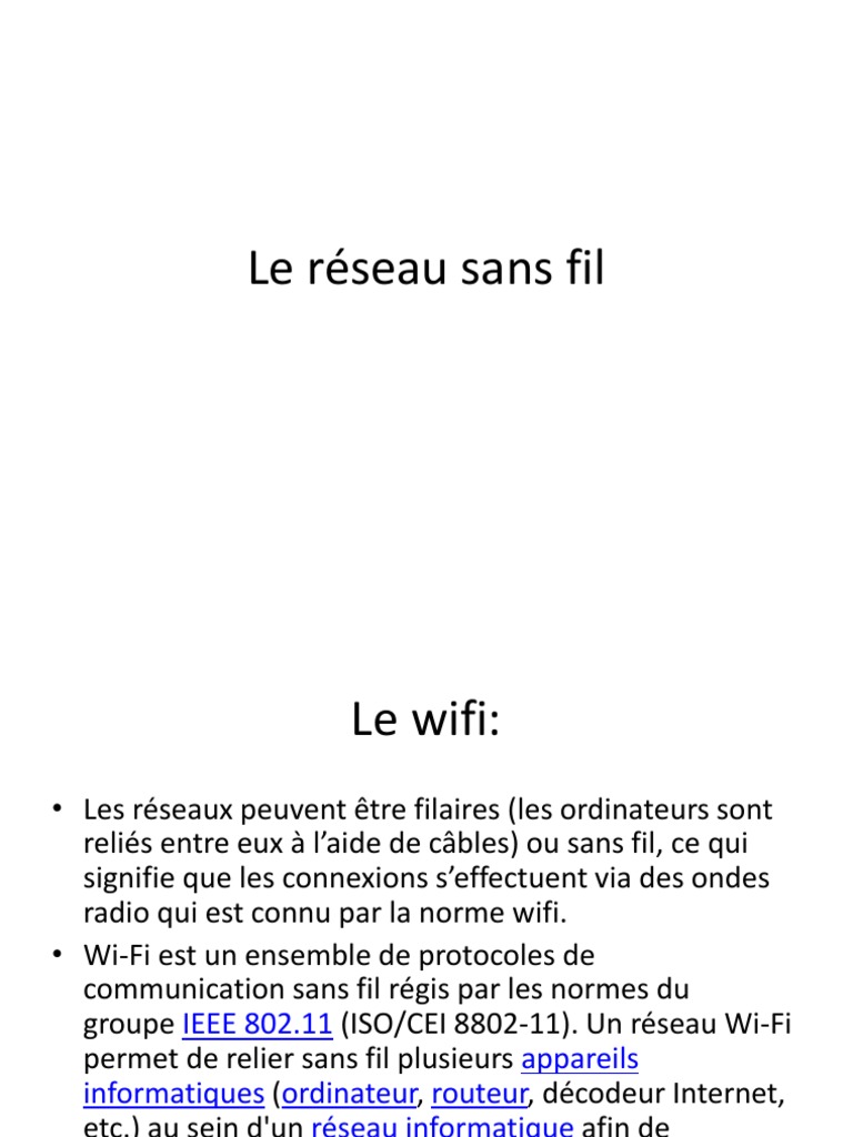 Le Reseau Sans Fil | PDF | Wi-Fi | Réseau informatique