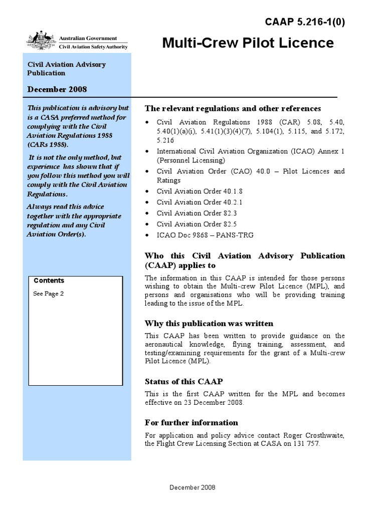 Multi-Crew Pilot Licence: D e C e M B e R 2 0 0 8 | PDF | Flight ...