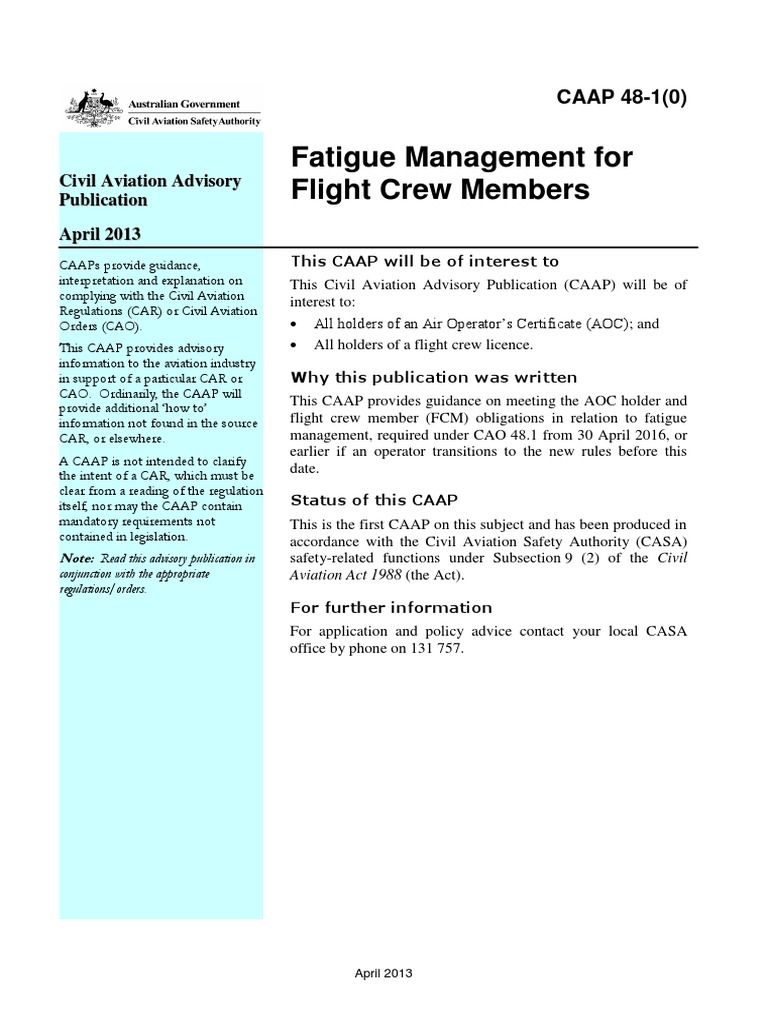 Fatigue Management For Flight Crew Members | PDF | Educational ...