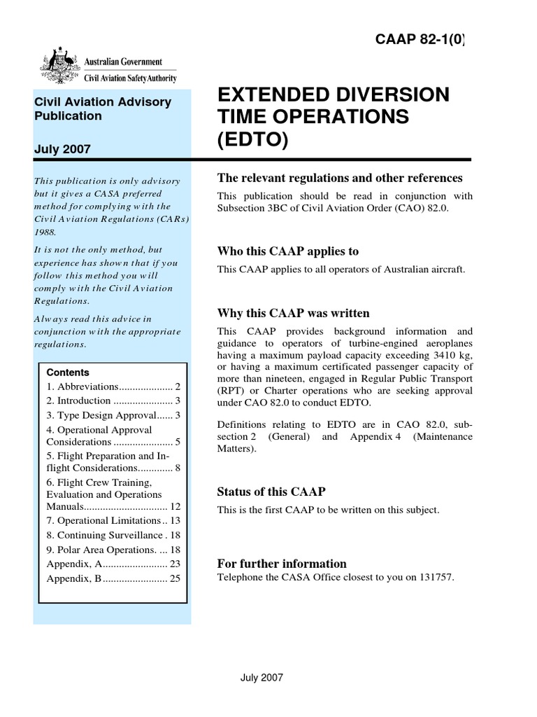 Extended Diversion Time Operations (EDTO) : Civil Aviation Advisory ...